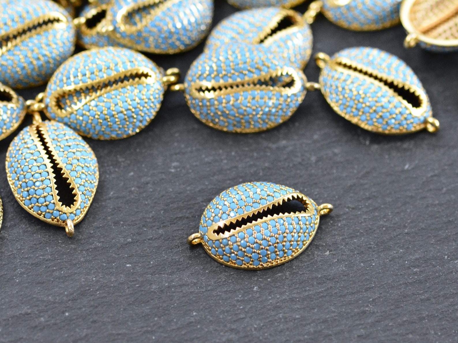 Cowrie Shell Connector Charms Gold Rhinestone Shell Charms - Etsy