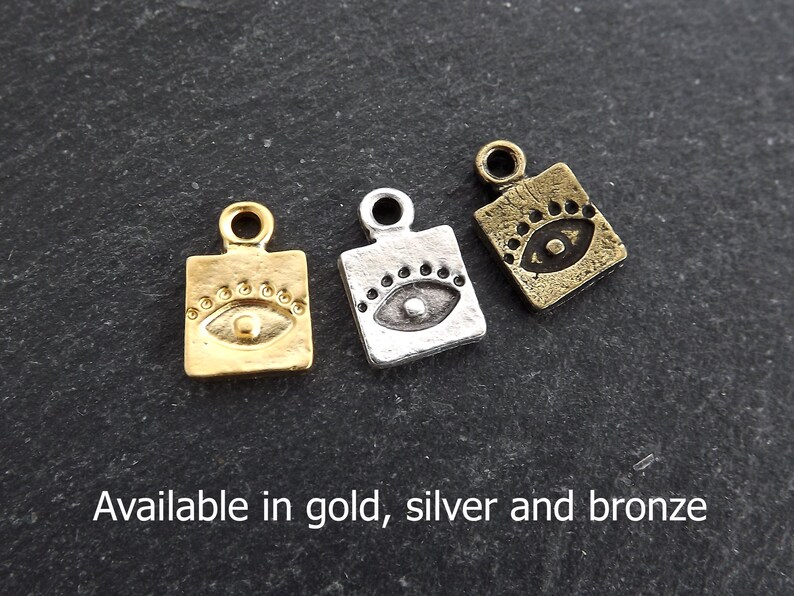 Bronze Mini Square Evil Eye Pendant Charms, Good Luck Protective Amulet ...
