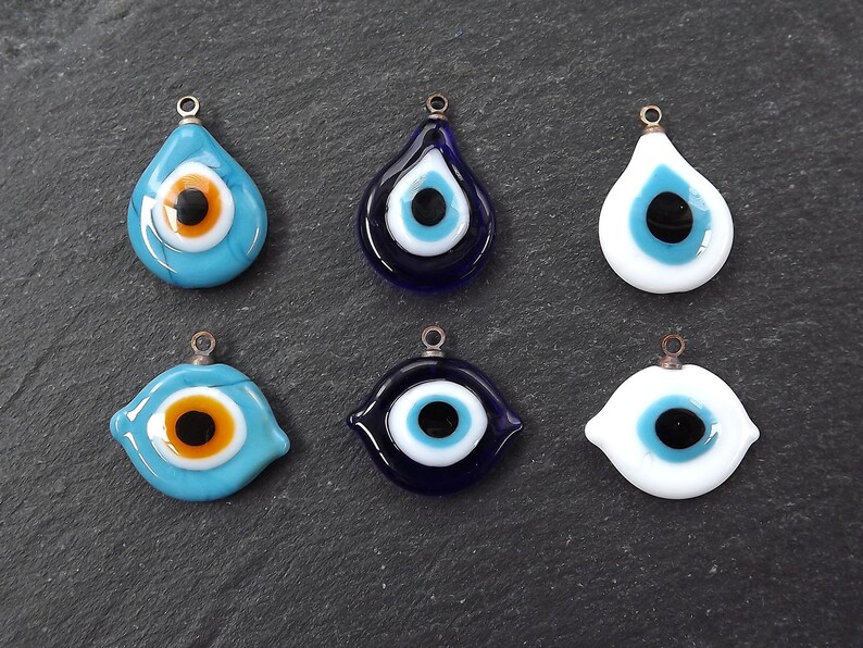 Evil Eye Charm, Blue Evil Eye, Sky Blue Teardrop, Glass Evil Eye ...