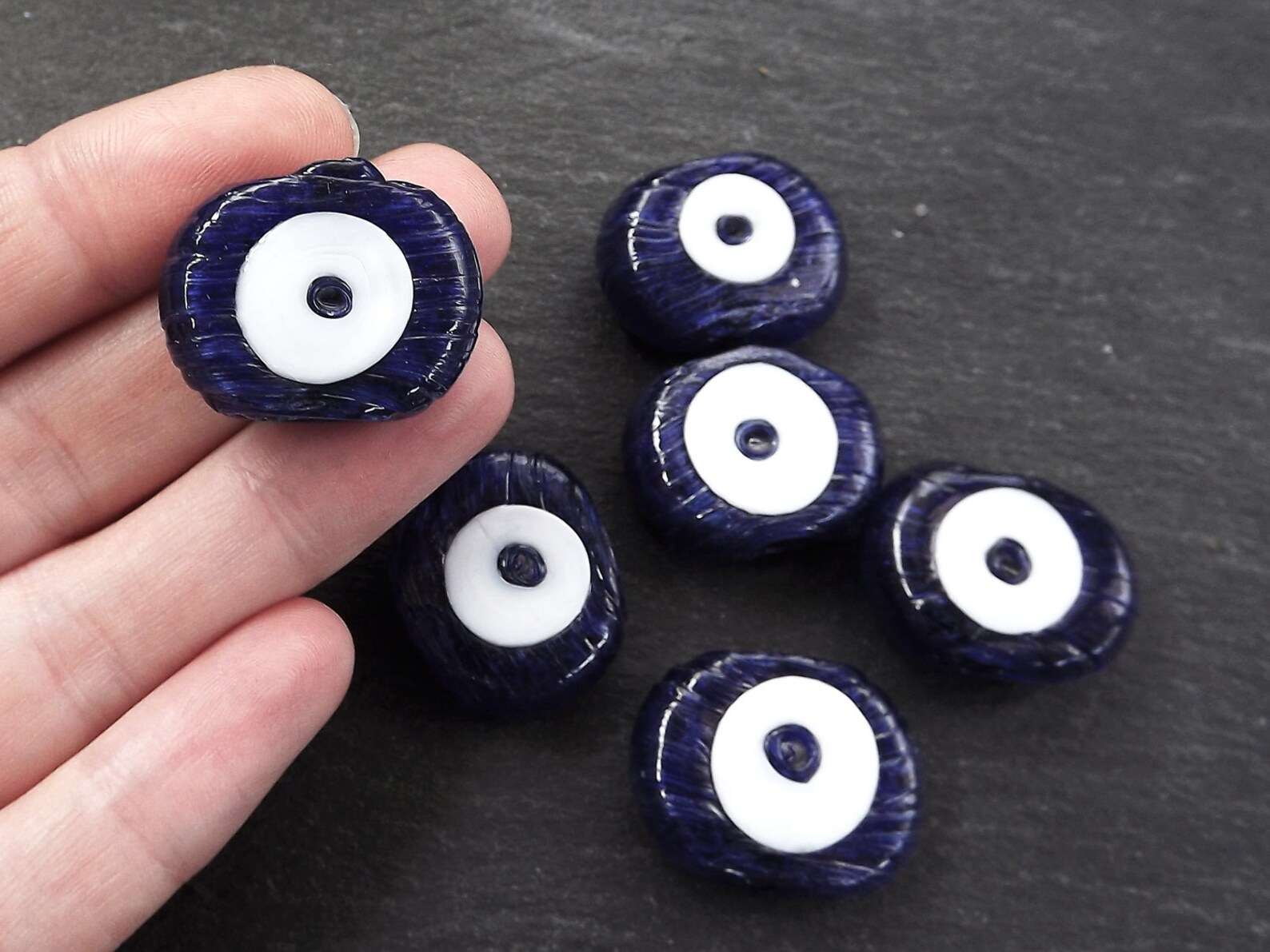 6 Navy Blue Evil Eye Nazar Glass Bead Traditional Turkish - Etsy