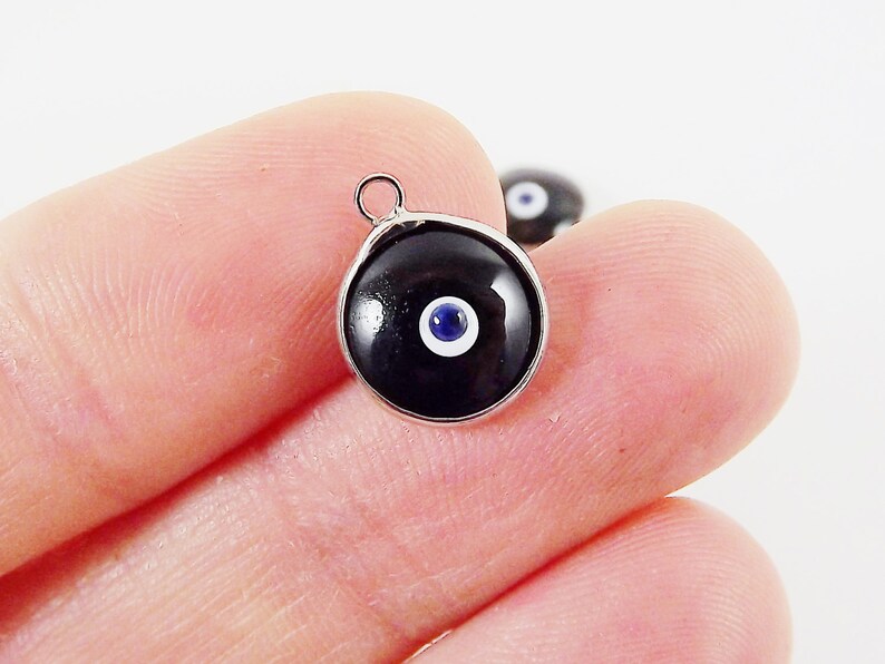 5 Opaque Black Evil Eye Nazar Artisan Glass Bead Charms | Etsy