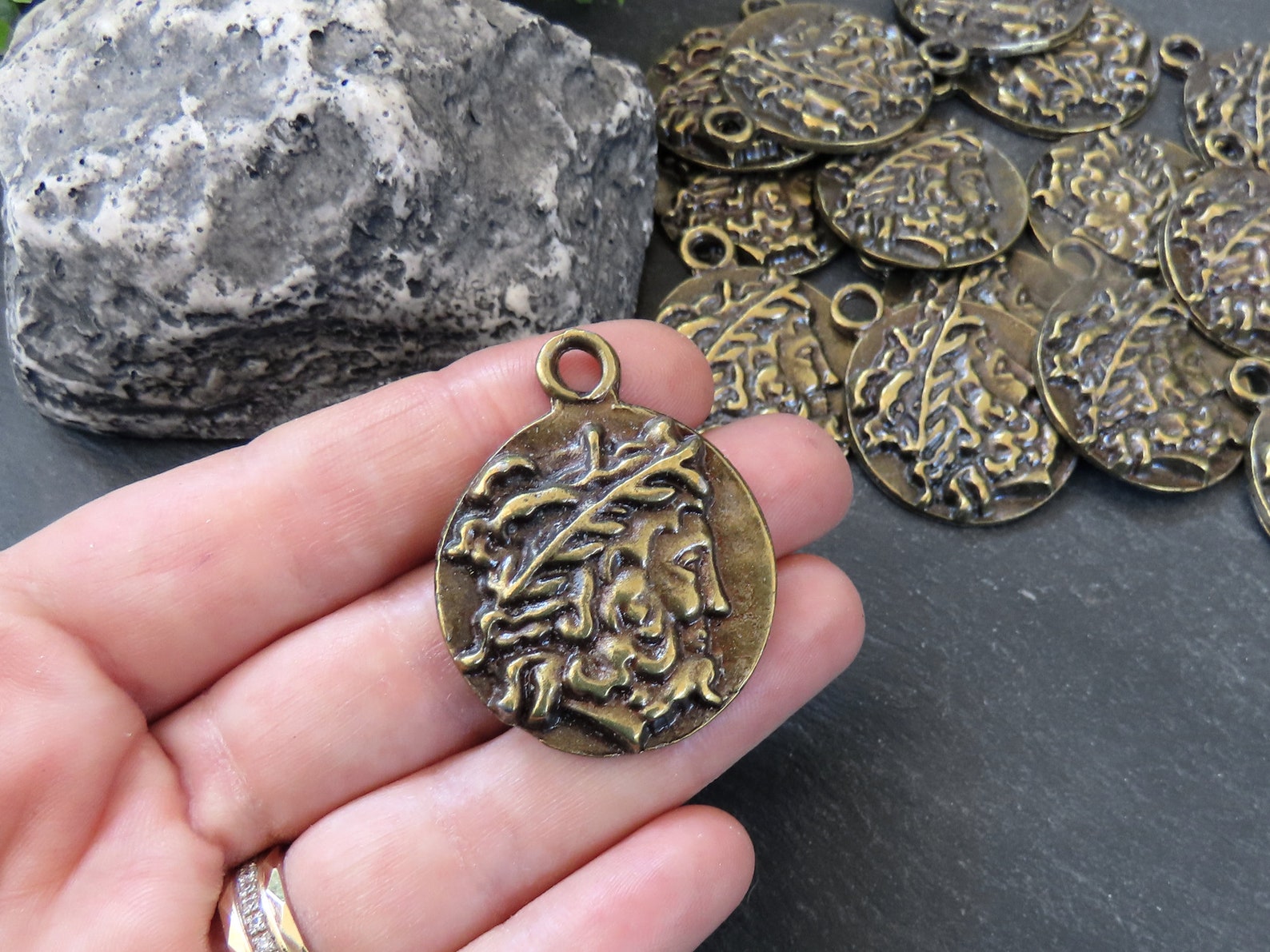 Bronze Zeus Coin Pendant Charm, Laurel Bust Coin Medallion, Ancient ...