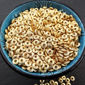 Gold Ribbed Beads, Gold Brass Beads, Small Metal Beads, Bead, Spacers ...