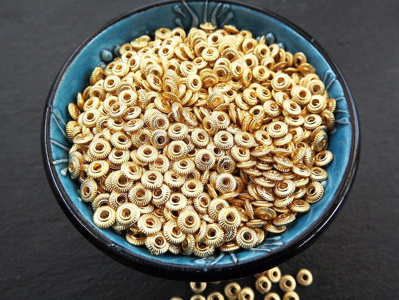 Gold Ribbed Beads Gold Brass Beads Small Metal Beads Bead | Etsy