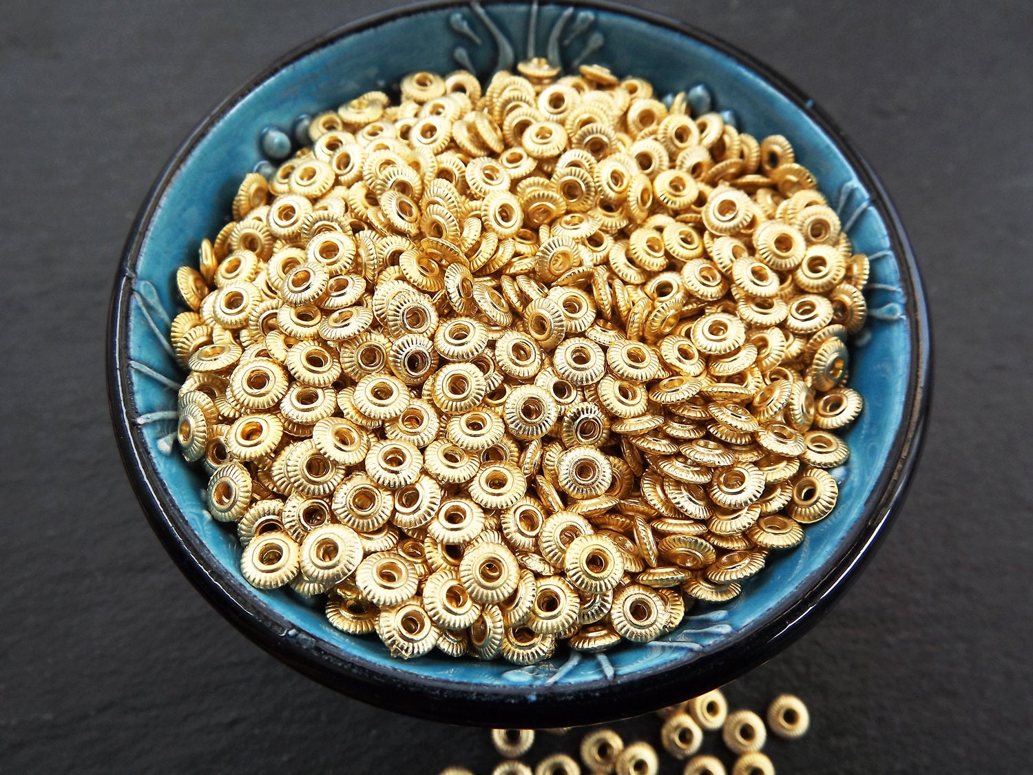 Gold Ribbed Beads, Gold Brass Beads, Small Metal Beads, Bead, Spacers ...