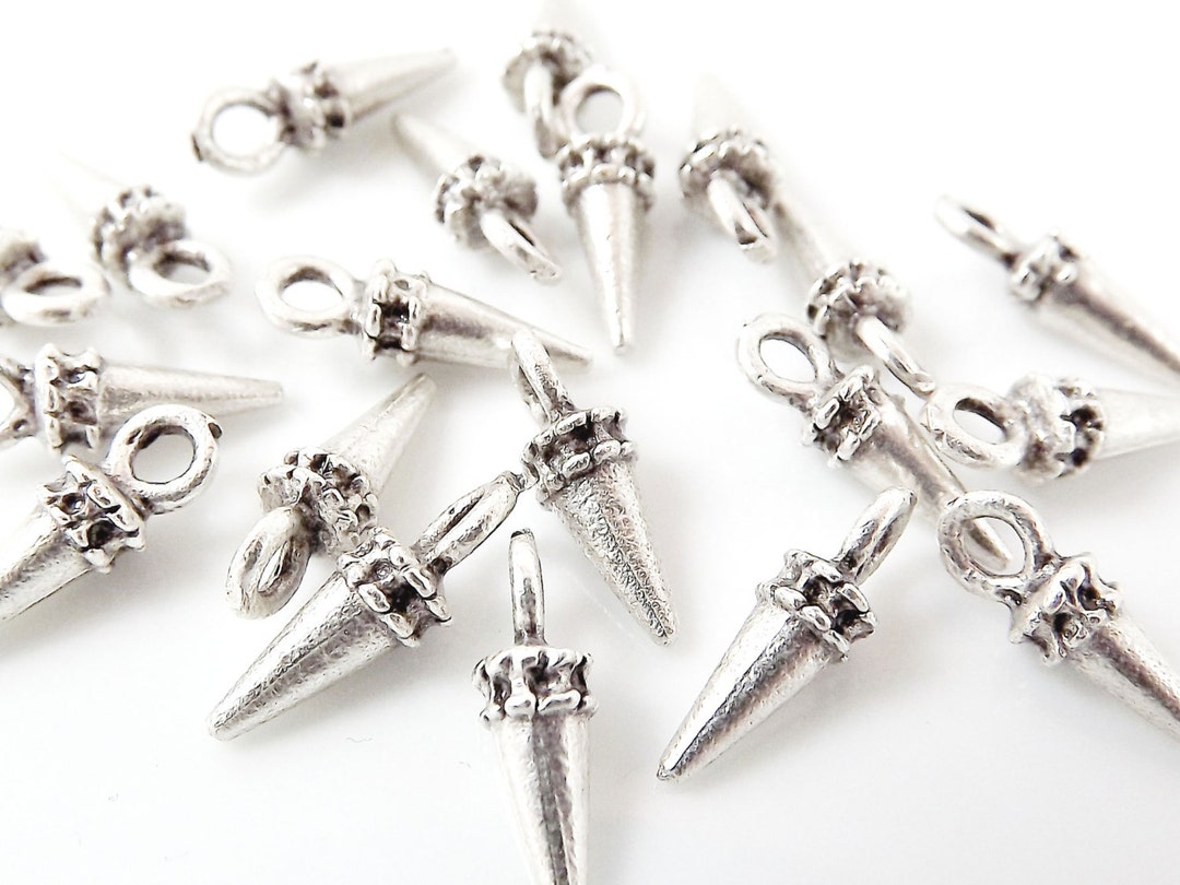 20 Mini Spike Charms Matte Silver Plated - Etsy