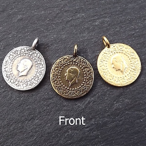 Silver Coin Charms, Medallion Pendant, Chunky Coin Charms, Round Coin ...