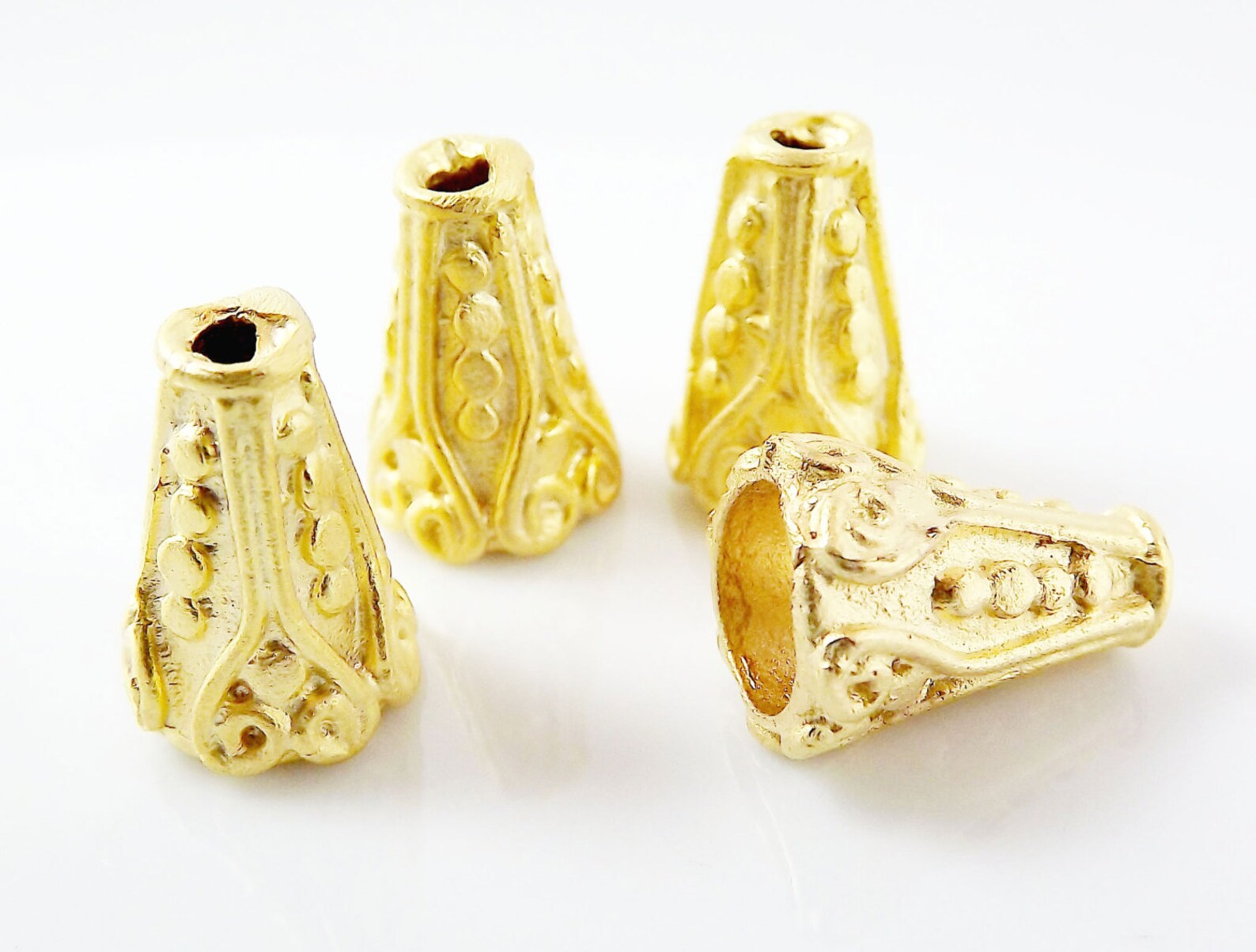 Dotted Cone Bead End Caps, Bead Cover, Tassel Cap, Metal Findings, 22k ...