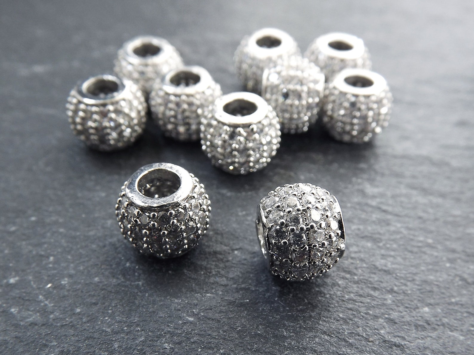 Silver Pave Bead Silver Rhinestone Bead Bead Spacer Micro - Etsy