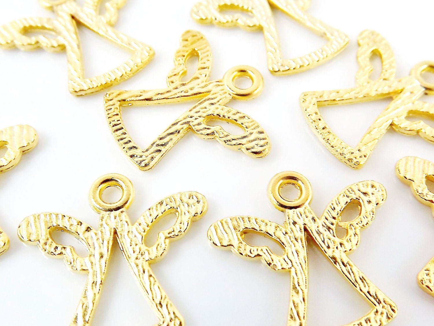 8 Mini Textured Angel Charms - 22k Matte Gold Plated - Etsy
