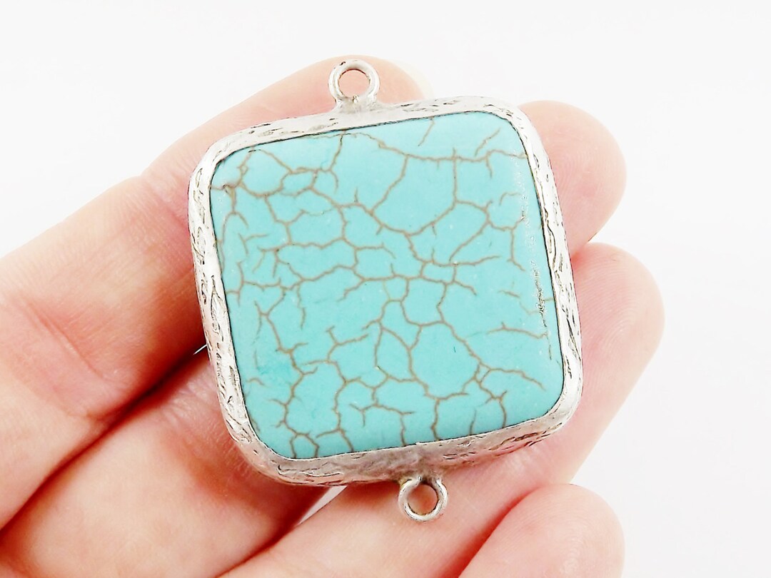 32mm Square Turquoise Stone Connector - Matte Antique Silver Plated ...