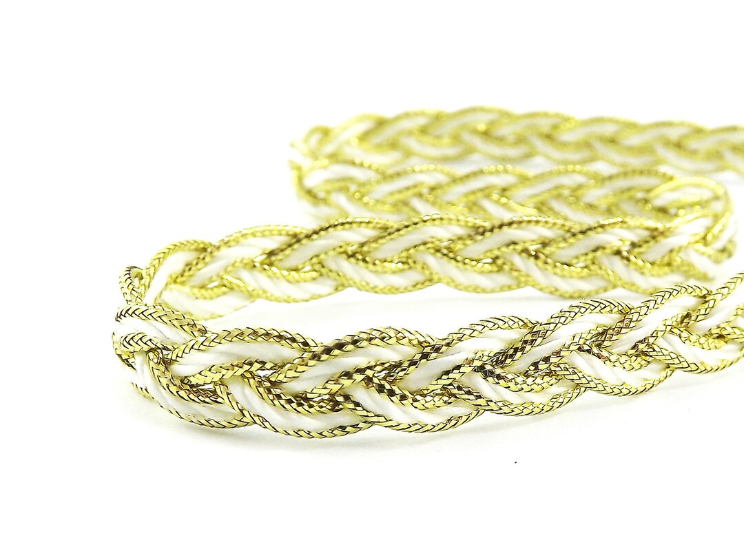 White Metallic Gold Braided Plait Cord Satin Silk Cord Trim - 3 Ply - 1 ...