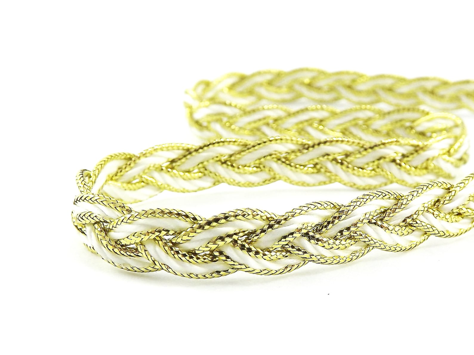 White Metallic Gold Braided Plait Cord Satin Silk Cord Trim - 3 Ply - 1 ...