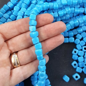 Sky Blue Glass Cube Square Beads, Rustic Traditional Turkish Artisan ...