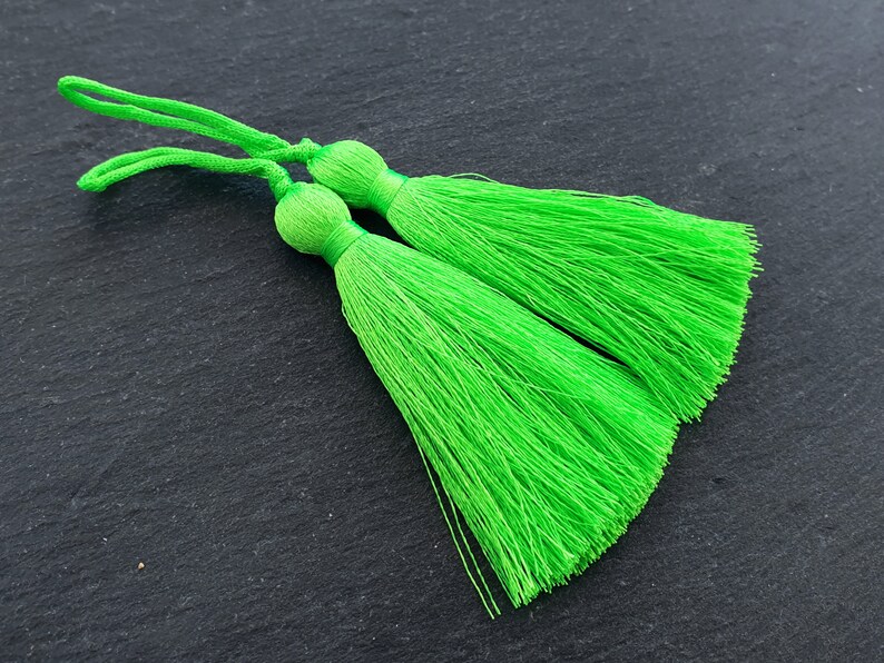 Neon Green Silk Tassel Braided Loop, Thick Tassels, Jewelry Tassel ...