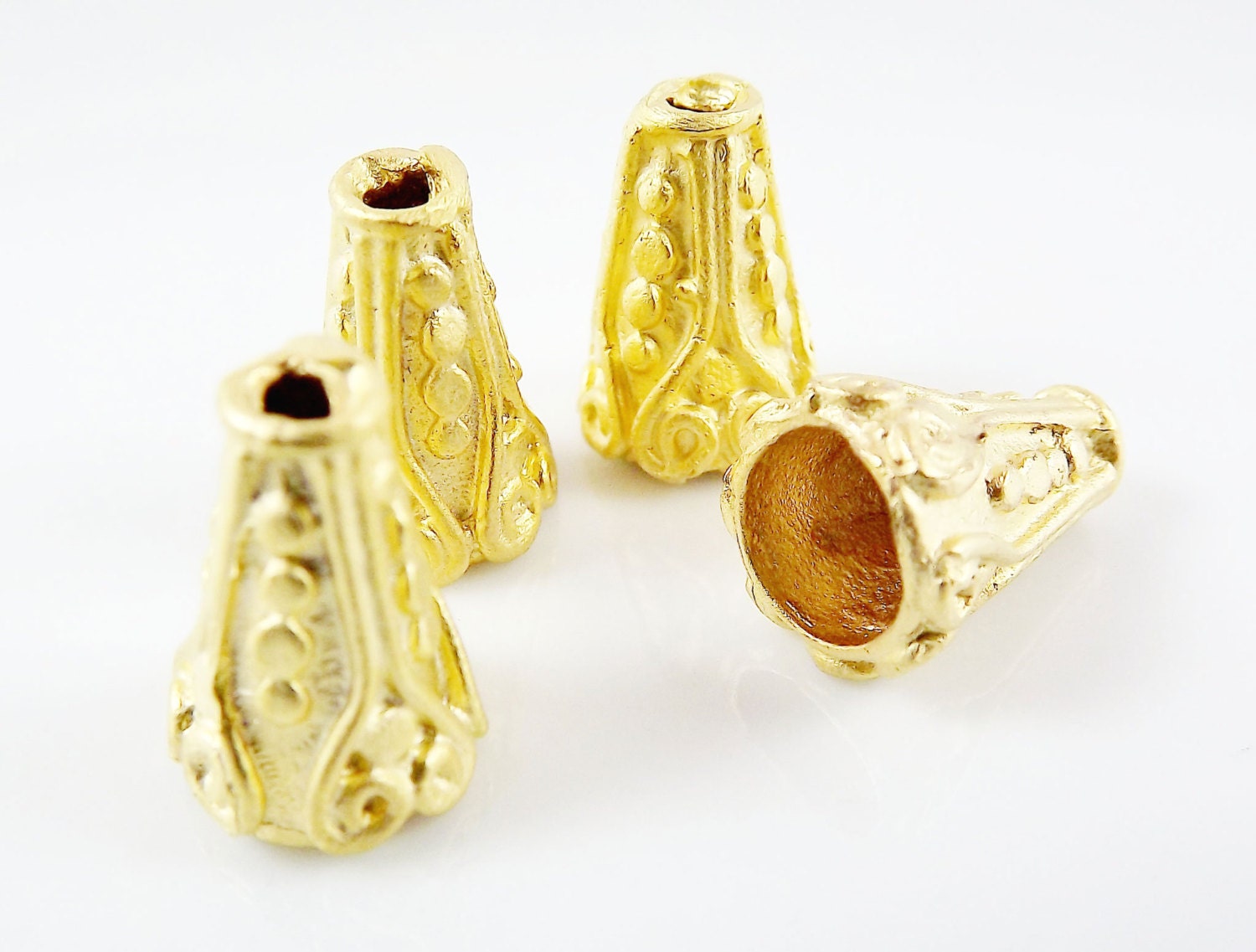 Dotted Cone Bead End Caps, Bead Cover, Tassel Cap, Metal Findings, 22k ...