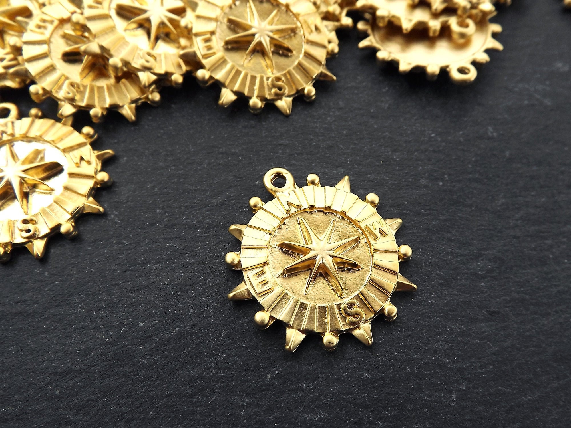 Compass Pendant Gold Compass Charm North Star Nautical | Etsy