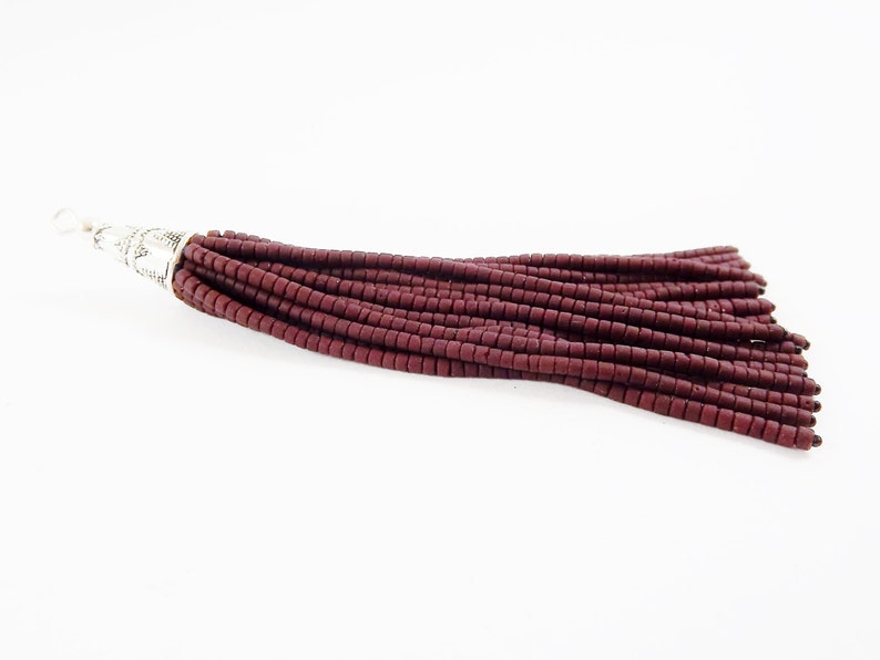NUEVA Borla con cuentas de tubo Heishi tibetano afgano de color burdeos ...