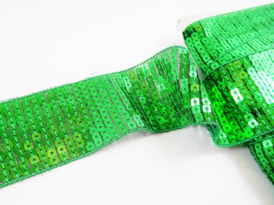 Emerald Green Sparkly Square Sequin Border Trim Lace Ribbon - 1.81 ...