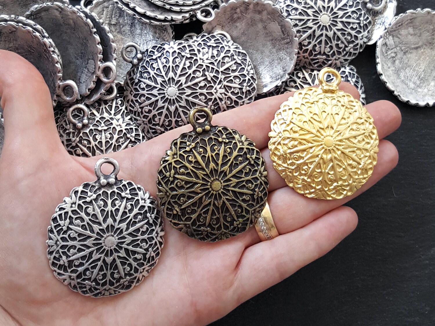 Gold Mandala Pendant, Gold Pendant, Disc Pendant, Round Pendant, Ethnic ...