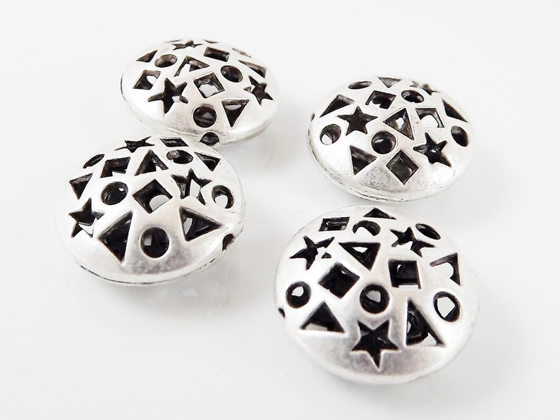 16mm Geometric Cut Out Shapes Bead Spacers - Matte Silver Plated - 4pcs ...