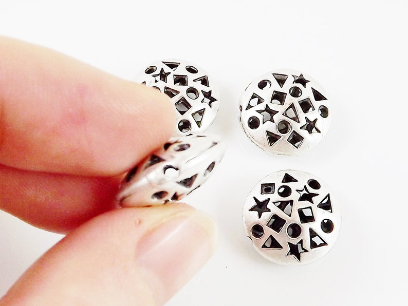 16mm Geometric Cut Out Shapes Bead Spacers - Matte Silver Plated - 4pcs ...