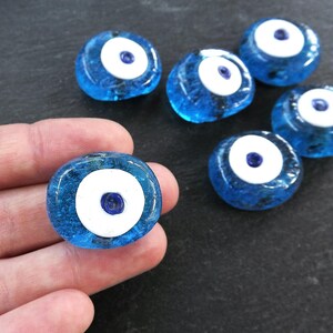 6 Aegean Blue Evil Eye Nazar Glass Bead Traditional Turkish Handmade ...