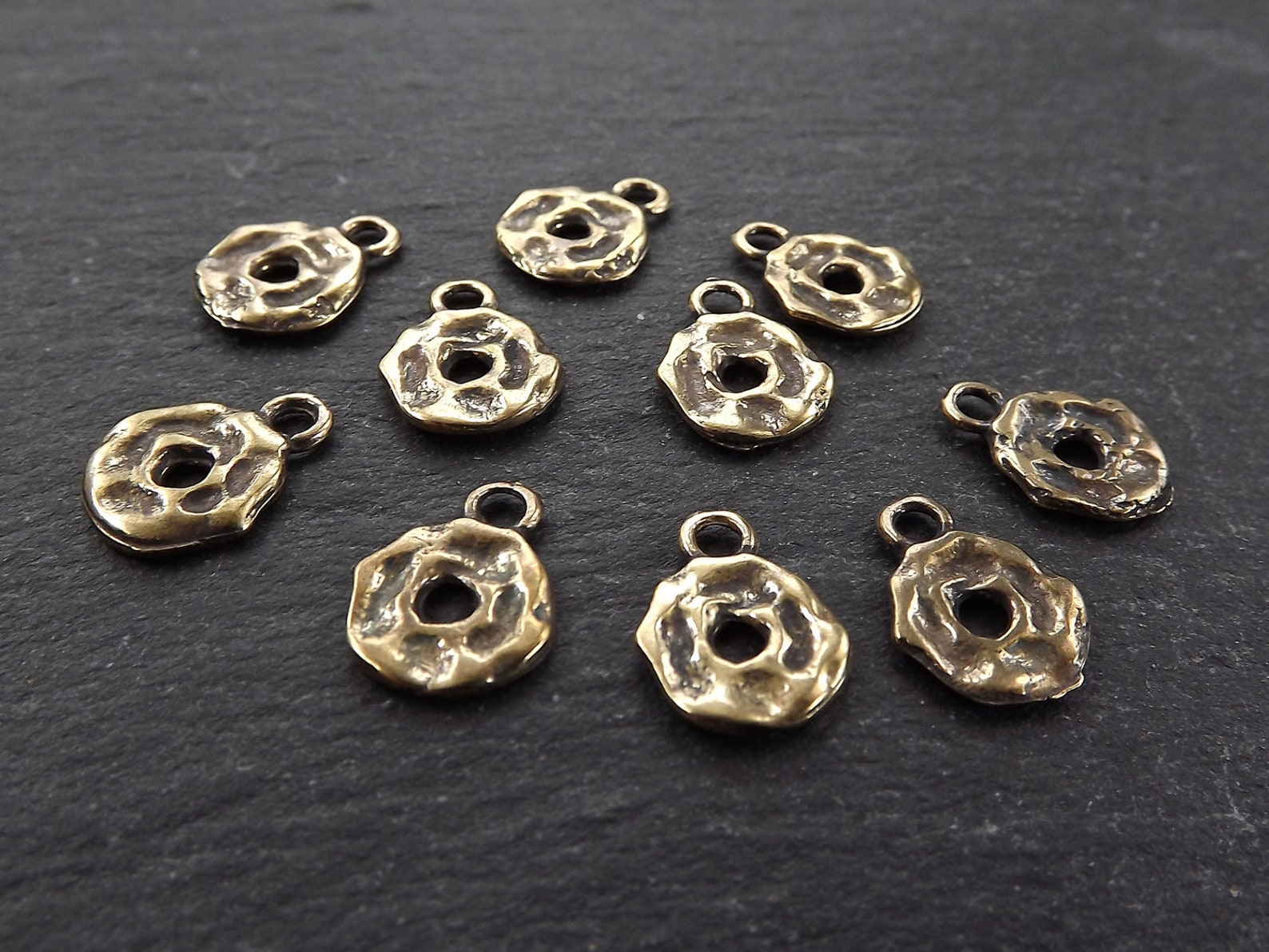 Round Bronze Hammered Charms Mini Loop Charms Bronze Coin - Etsy