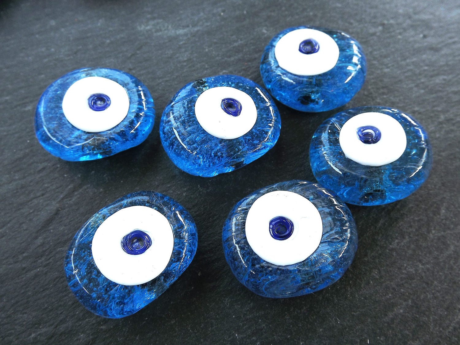 6 Aegean Blue Evil Eye Nazar Glass Bead Traditional Turkish | Etsy