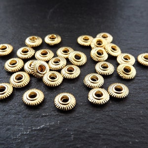 Gold Ribbed Beads, Gold Brass Beads, Small Metal Beads, Bead, Spacers ...
