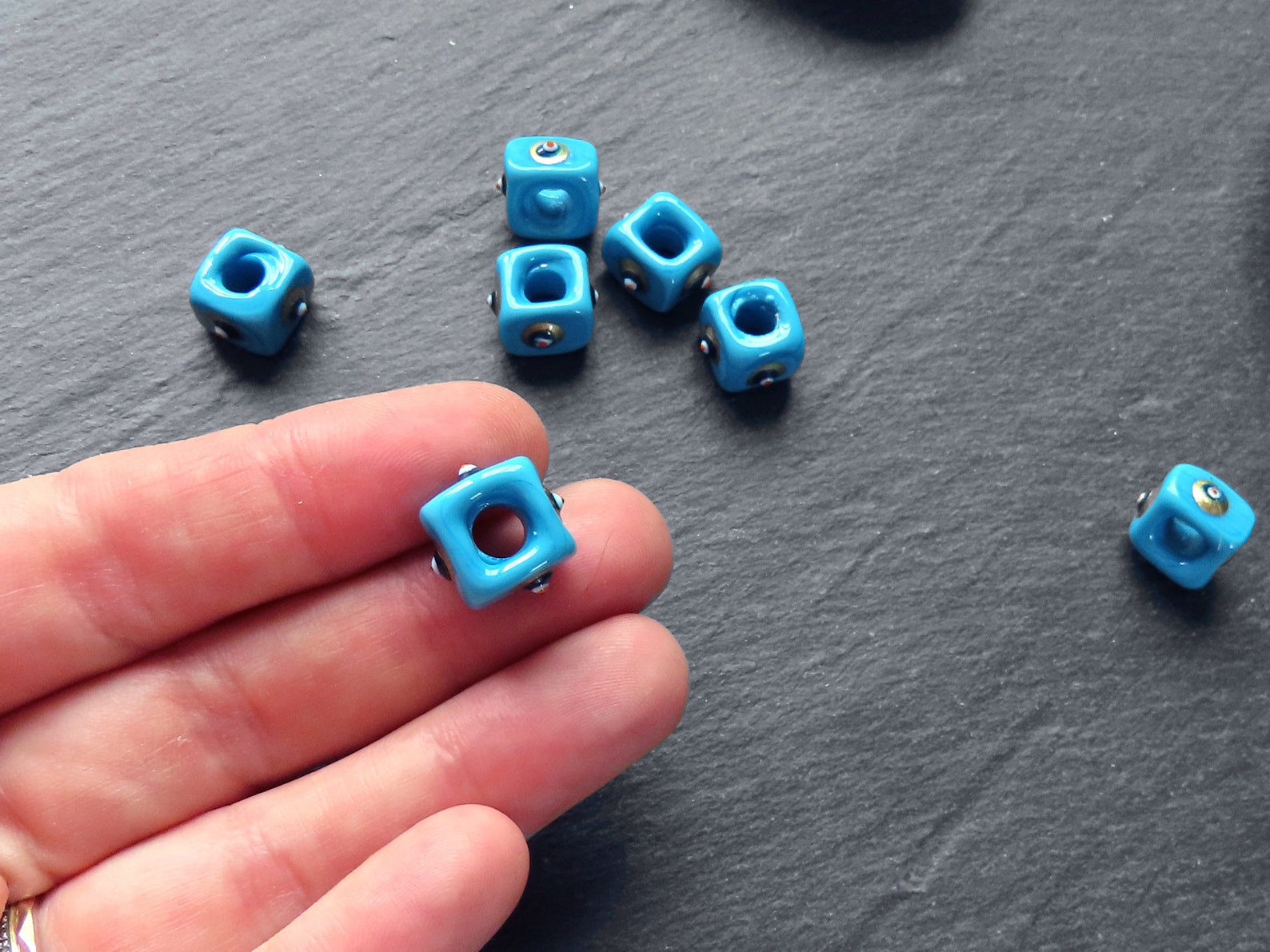 Turquoise Blue Square Evil Eye Beads, Protective Turkish Nazar Amulet ...
