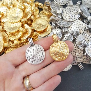 Hammered Dimple Disc Pendant Ethnic Tribal Round Matte Antique Silver ...