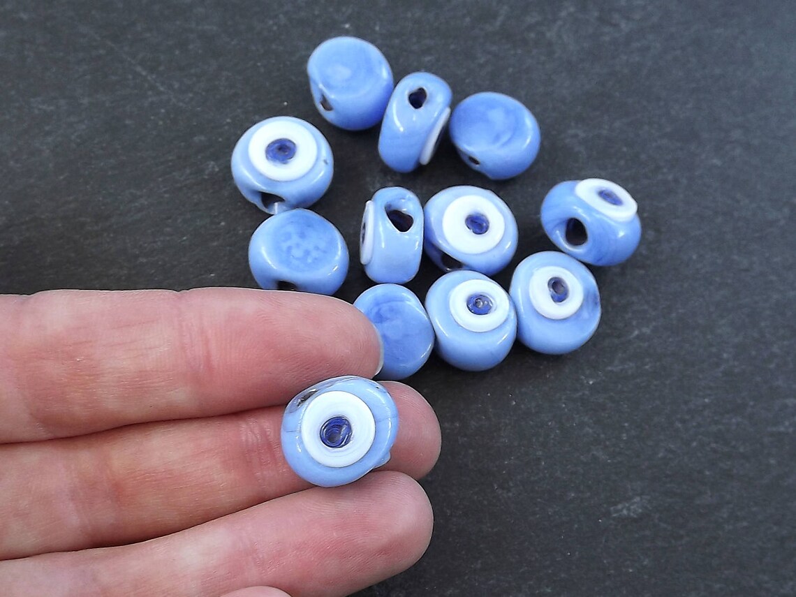 Blue Evil Eye Glass Beads Cornflower Blue Artisan Handmade | Etsy