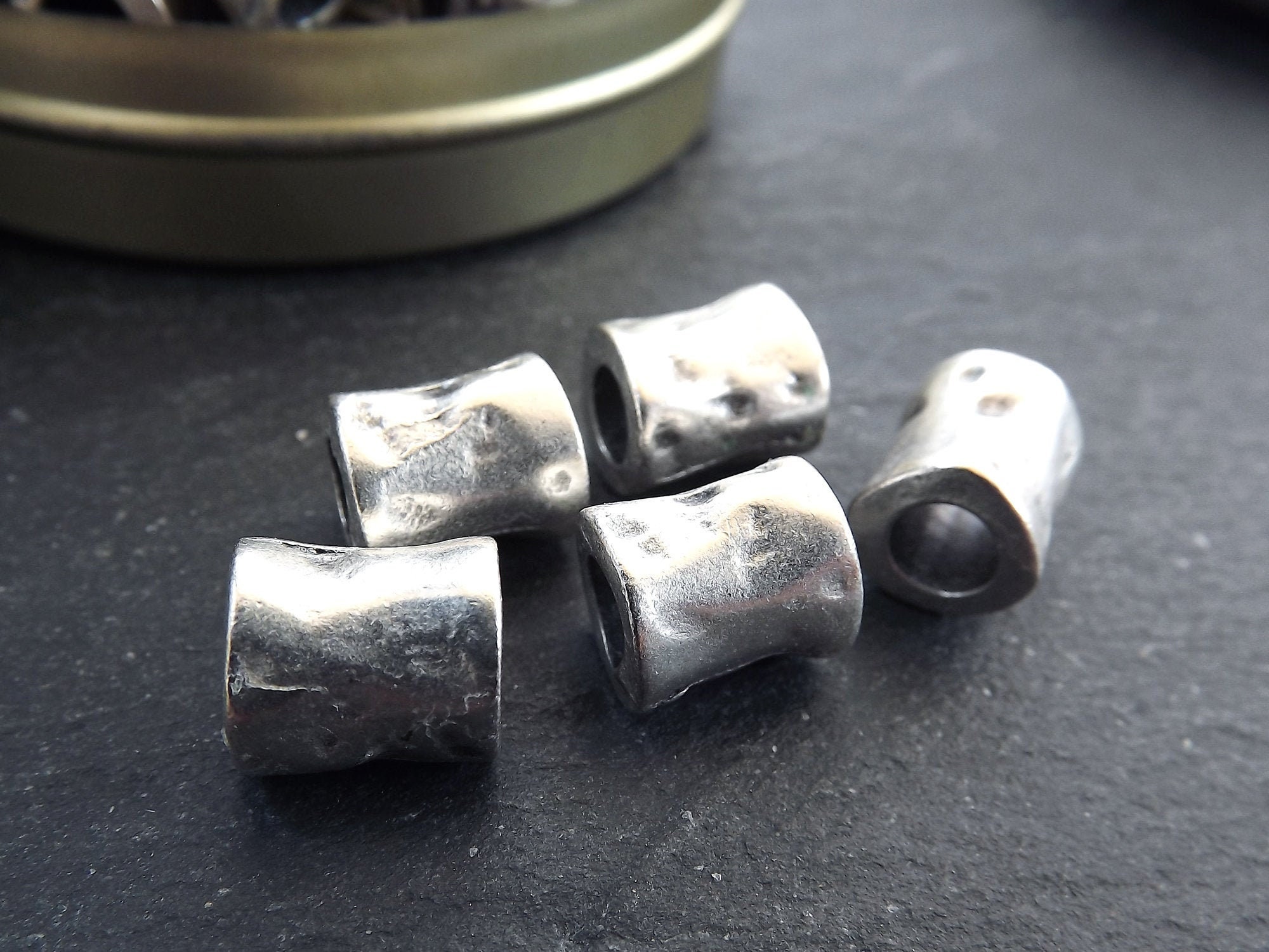 Silver Tube Beads, Organic Cinched Barrel Bead, Statement Beads ...