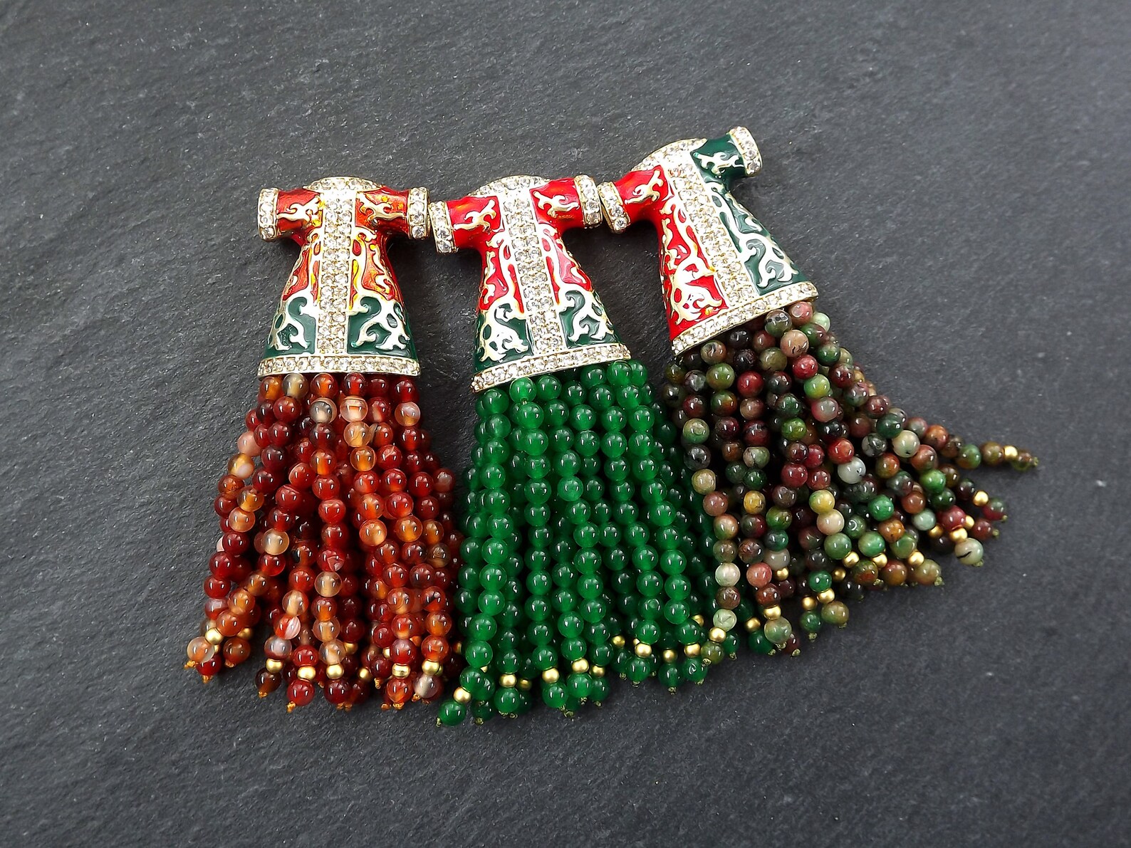 Green Tassel Pendant Autumn Green Jade Stone Beaded Tassel - Etsy