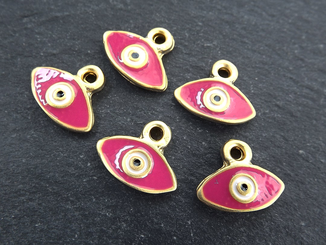 Enamel Evil Eye Charms, Pink Eye Pendant Charm, Rustic Evil Eye Charm ...