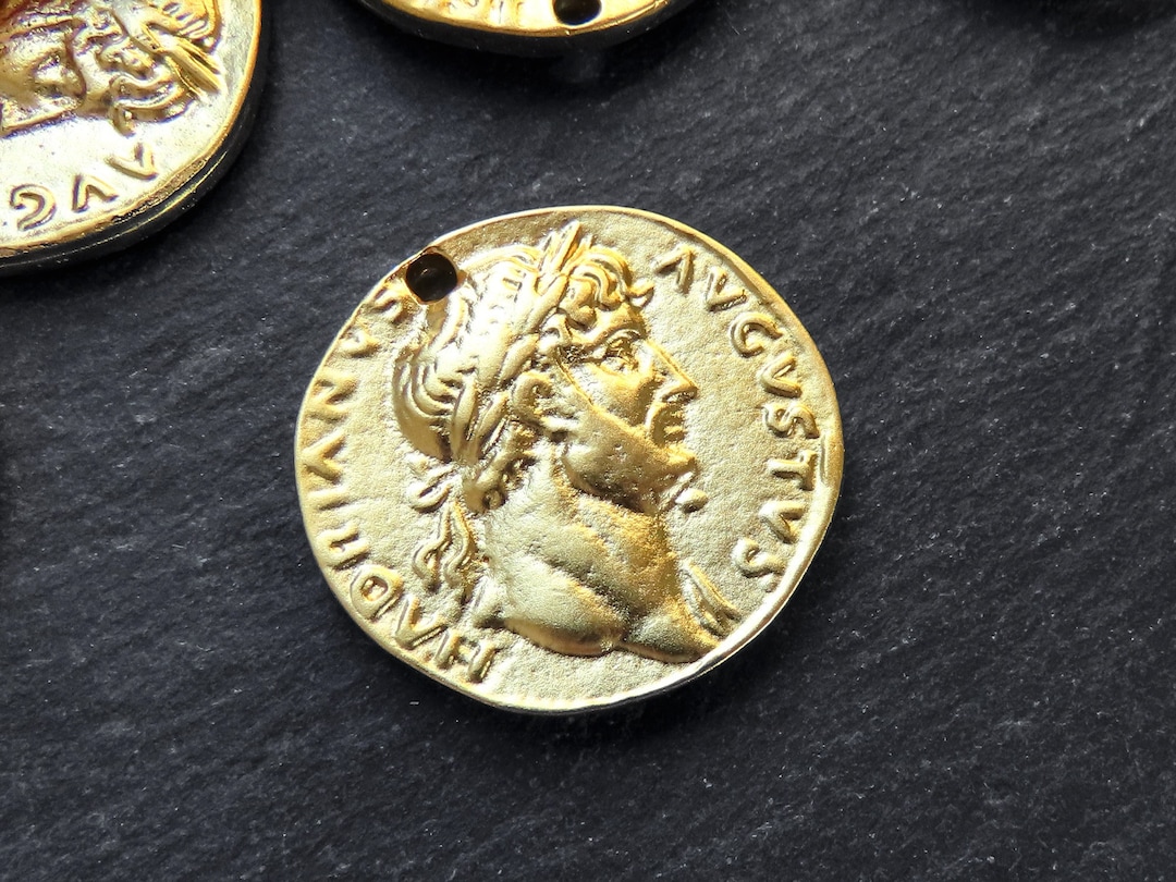 Ancient Greek Hadrian Replica Coin Medallion Pendant, 22k Matte Gold ...