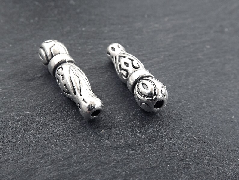 Long Silver Tube Beads, Oriental Prayer Beads, Rosary Beads, Ending ...