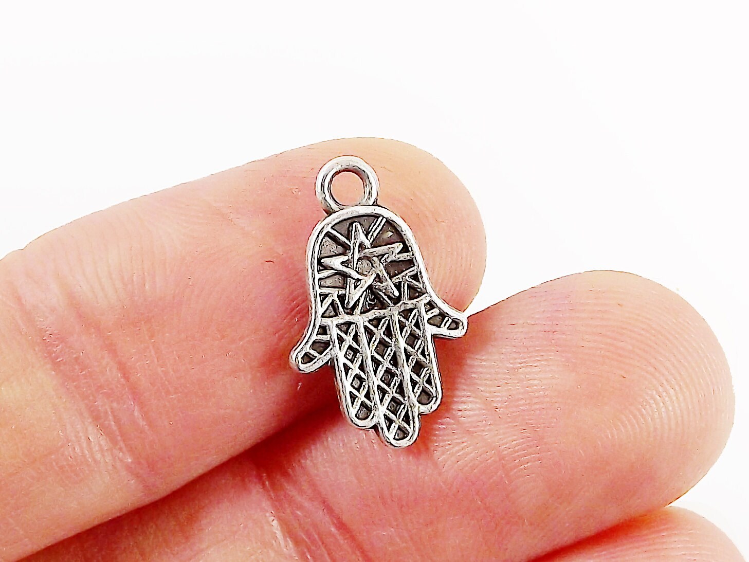 10 Mini Star Hamsa Hand of Fatima Charms Matte Silver Plated - Etsy