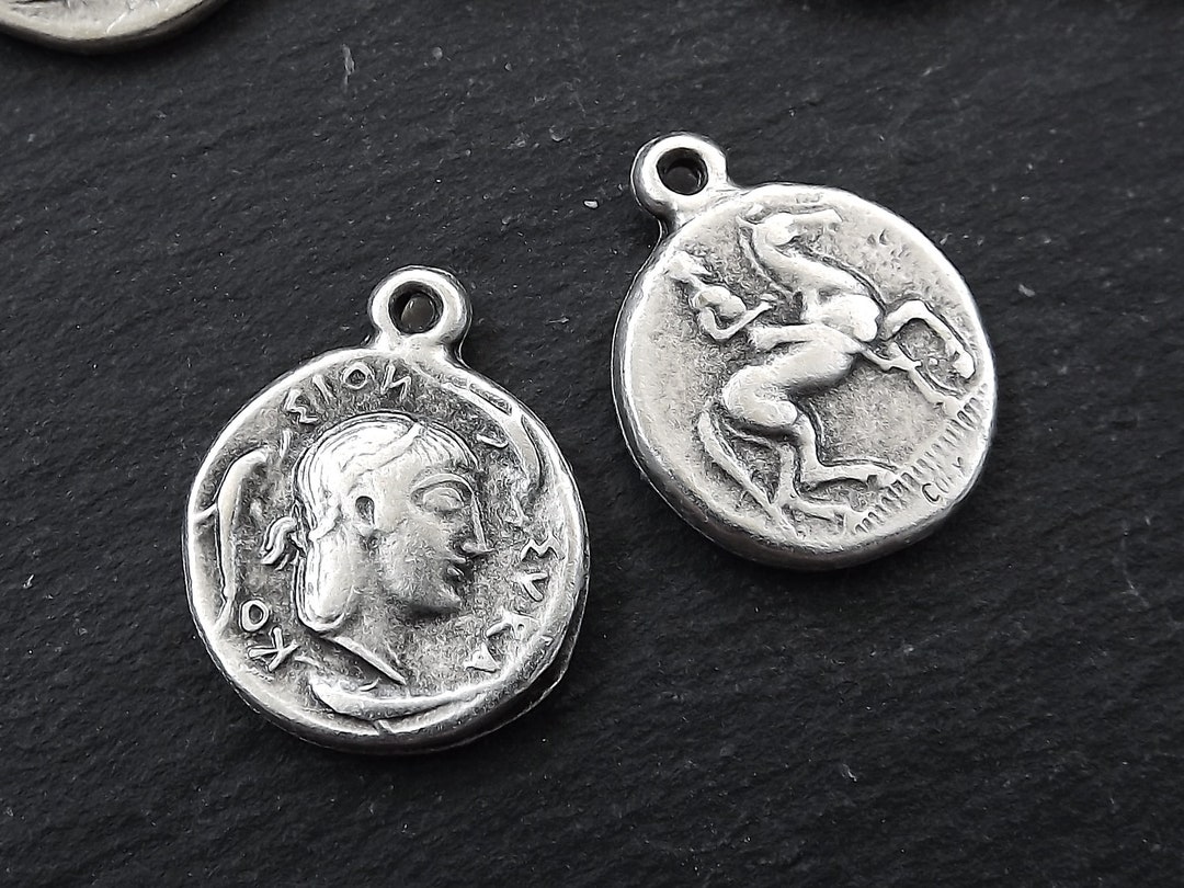 Greek Silver Coin, Coin Charm, Rustic Coin, Large Coin, Syracuse ...