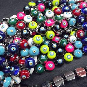 Silver Multicolor Evil Eye Bead Chain, Fun Chunky Enamel Eye Link Chain ...