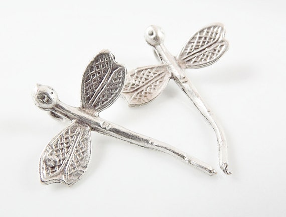 2 Medium Dragonfly Pendant Back Loop Matte Silver Plated - Etsy