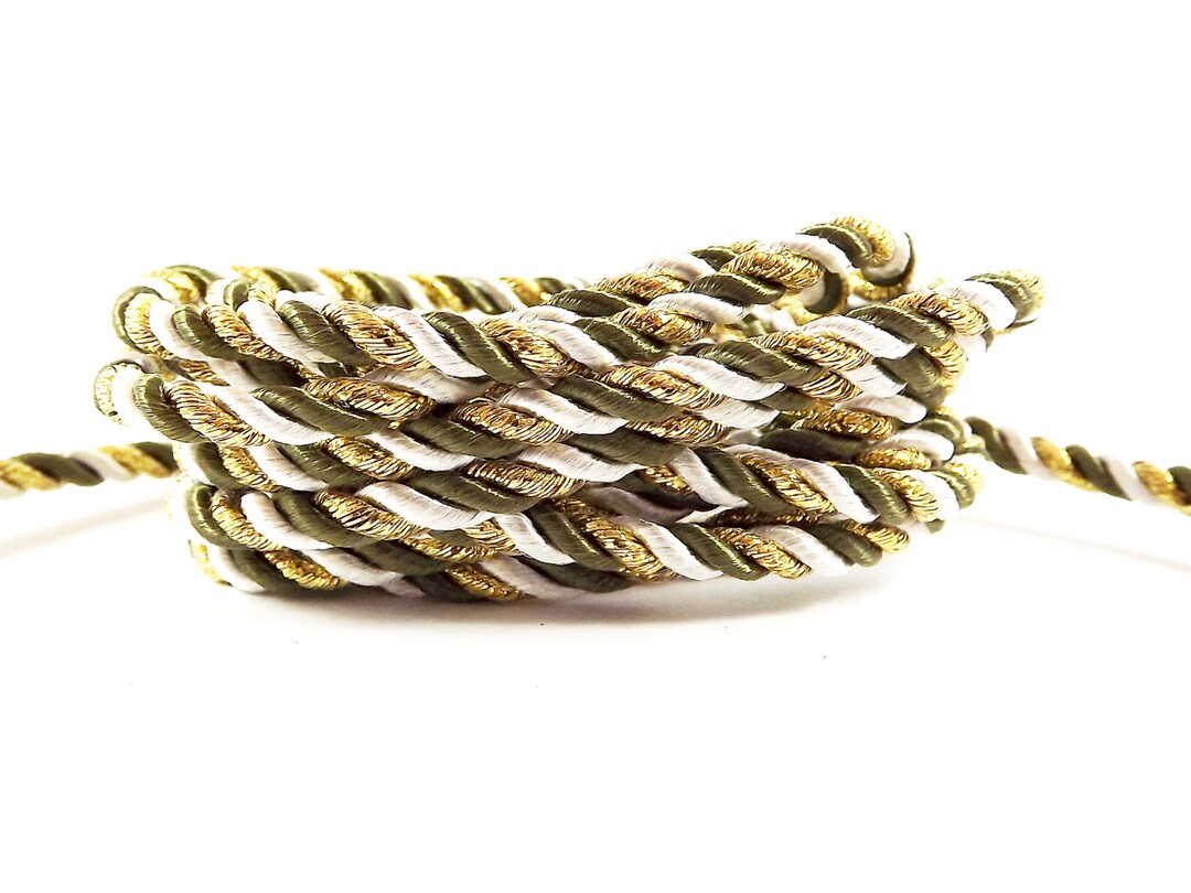 3.5mm Army Green White Metallic Gold Twisted Rayon Satin Rope Silk ...