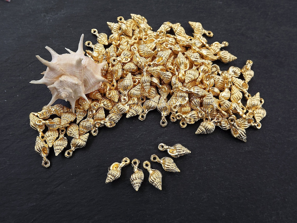 Conch Shell Charms Gold Shell Charms Mini Conch Shell Shell - Etsy