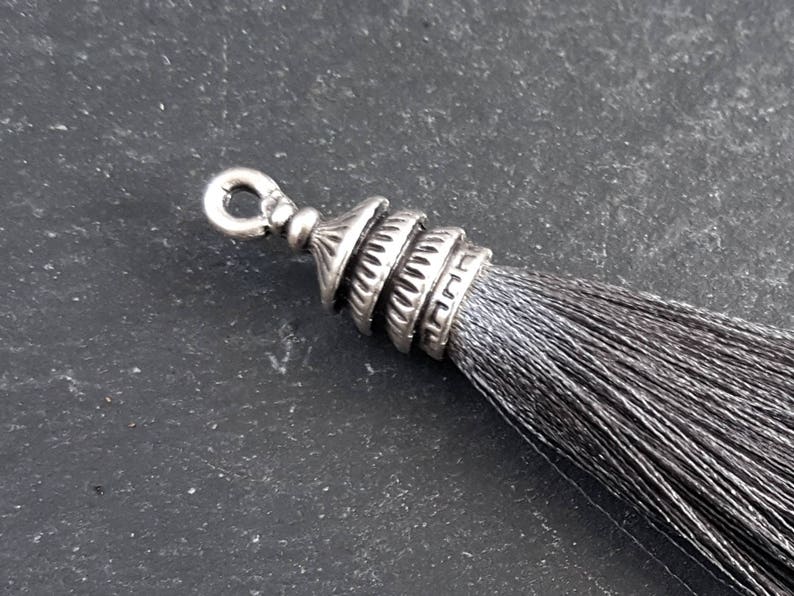 Gray Silk Thread Tassel Pendant With Tiered Matte Antique | Etsy