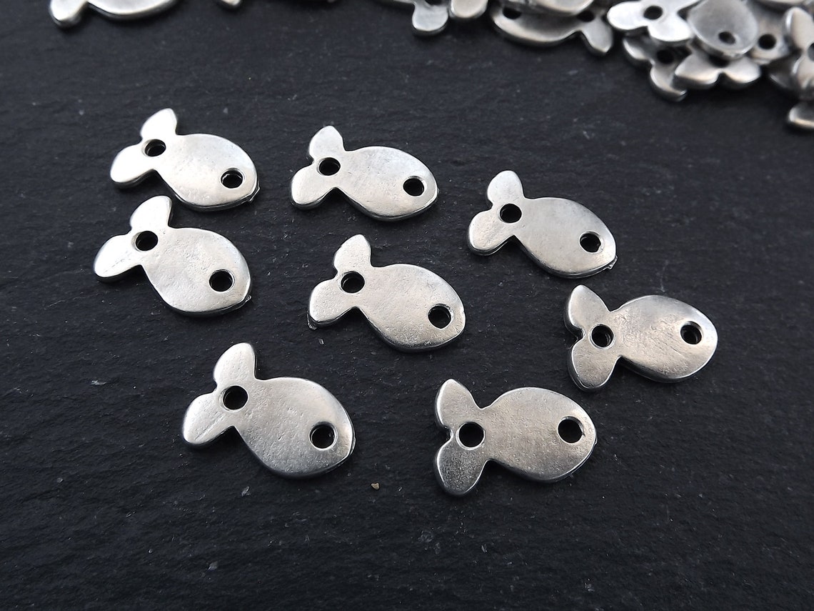 Silver Fish Charms Silver Fish Connectors Mini Fish Charms | Etsy
