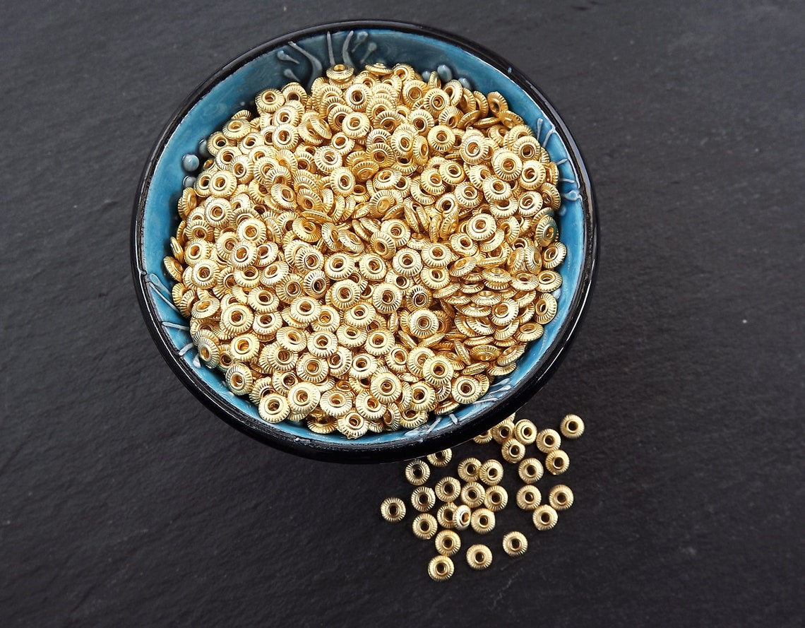 Gold Ribbed Beads Gold Brass Beads Small Metal Beads Bead | Etsy