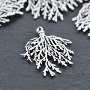 Silver Conifer Leaf Branch Pendant Charm, Metal Leaf Pendant, Drop ...