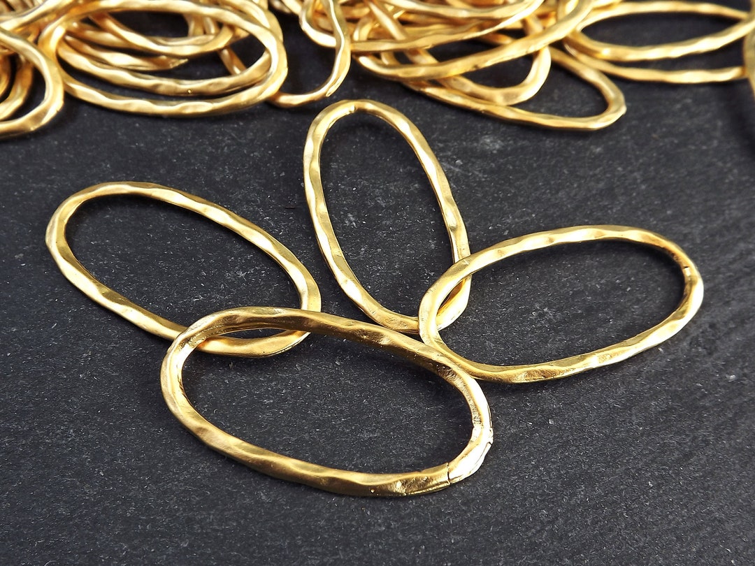 Oval Link Connector, Hammered Ring Link, Skinny Link, Gold Charm Link ...