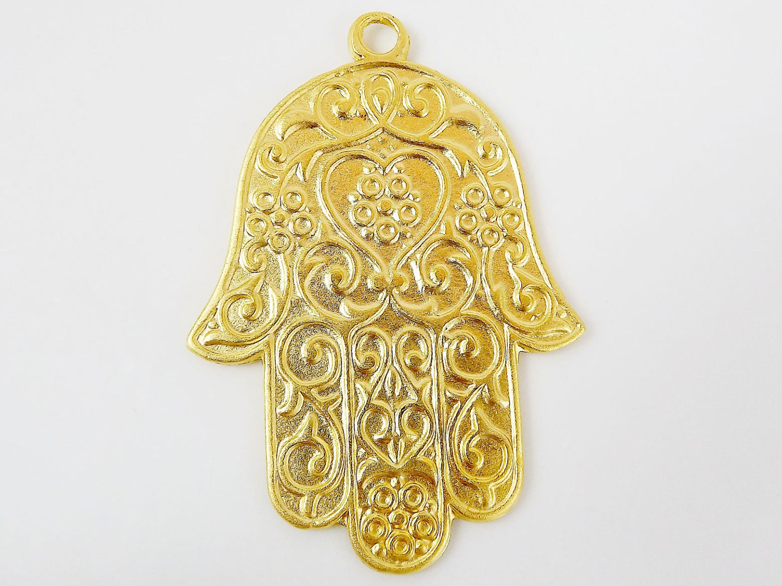 Ornate Hamsa Hand of Fatima Pendant Charm 22k Matte Gold - Etsy